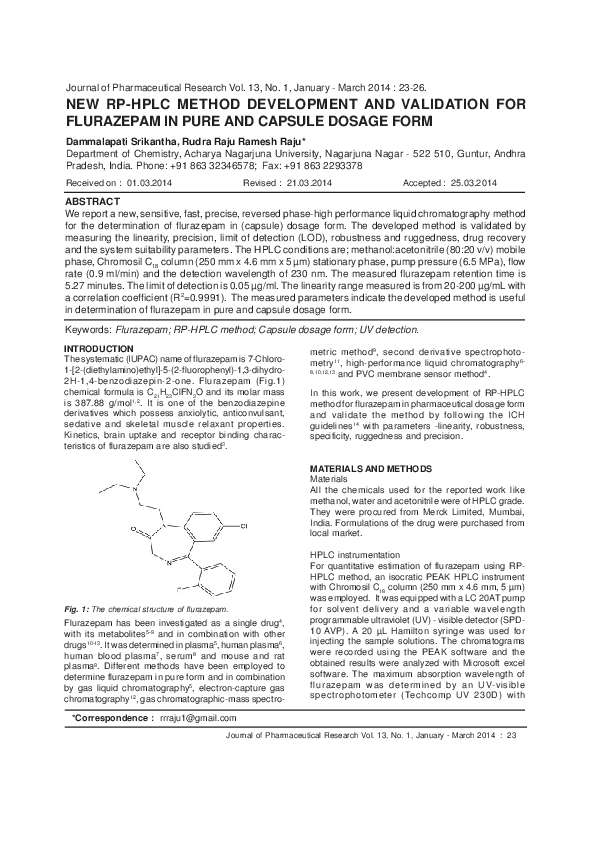 Pdf New Rp Hplc Method Development And Validation For Flurazepam In
