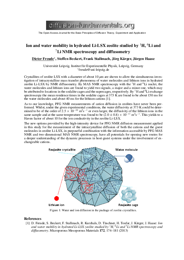 (PDF) Ion and water mobility in hydrated Li-LSX zeolite studied by 1H ...