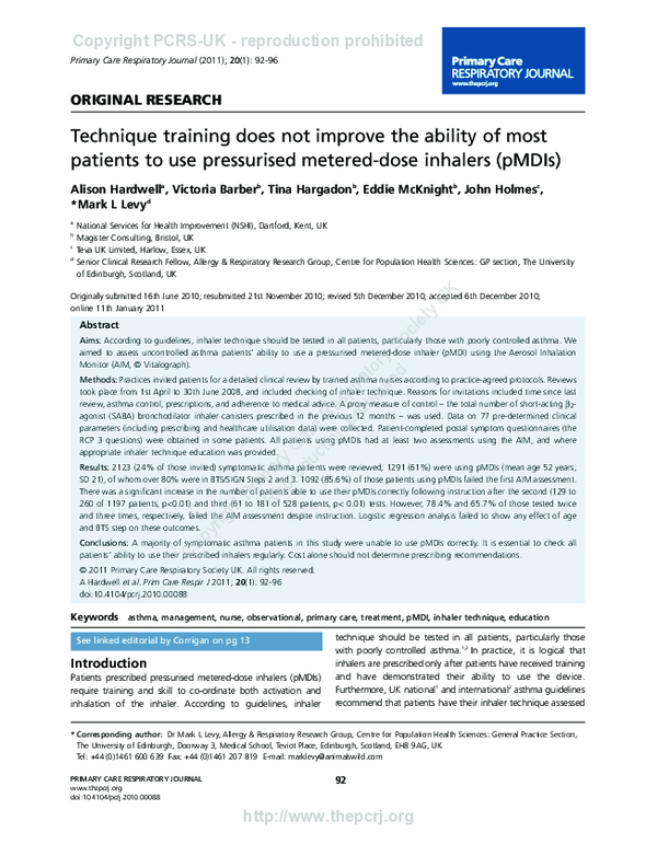 (PDF) Technique training does not improve the ability of most patients ...