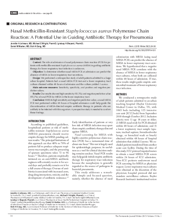 (PDF) Nasal Methicillin-Resistant Staphylococcus aureus Polymerase ...