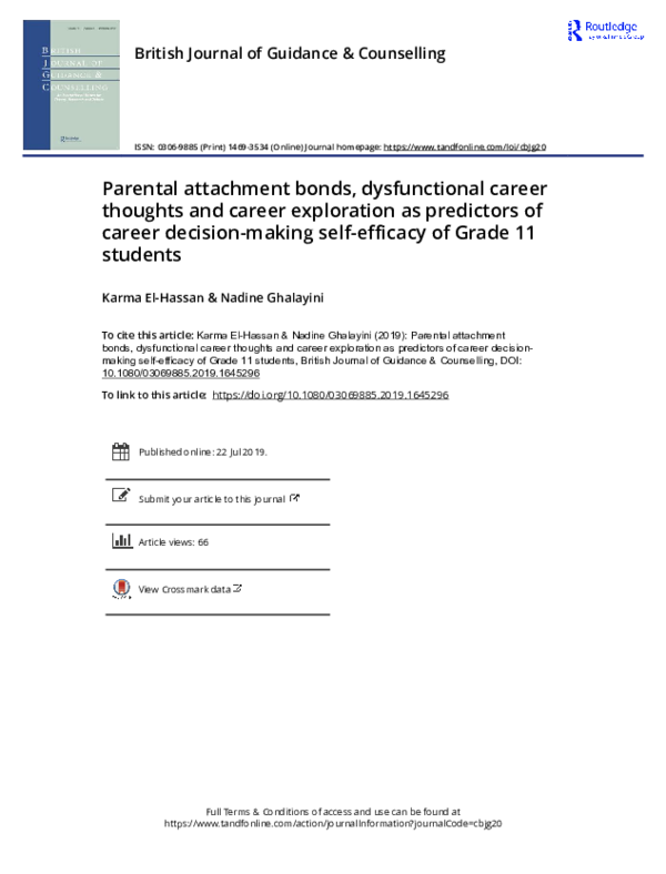 (PDF) Parental attachment bonds, dysfunctional career thoughts and ...