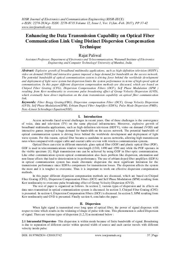 (PDF) Enhancing the Data Transmission Capability on Optical Fiber ...