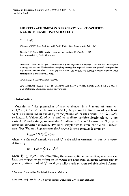 (PDF) Horvitz-Thompson strategy vs. stratified random sampling strategy
