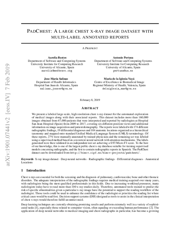 (PDF) PadChest: A large chest x-ray image dataset with multi-label ...