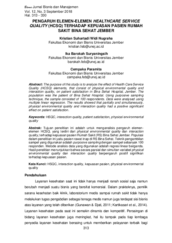(PDF) Pengaruh Elemen-Elemen Healthcare Service Quality (HCSQ) Terhadap ...