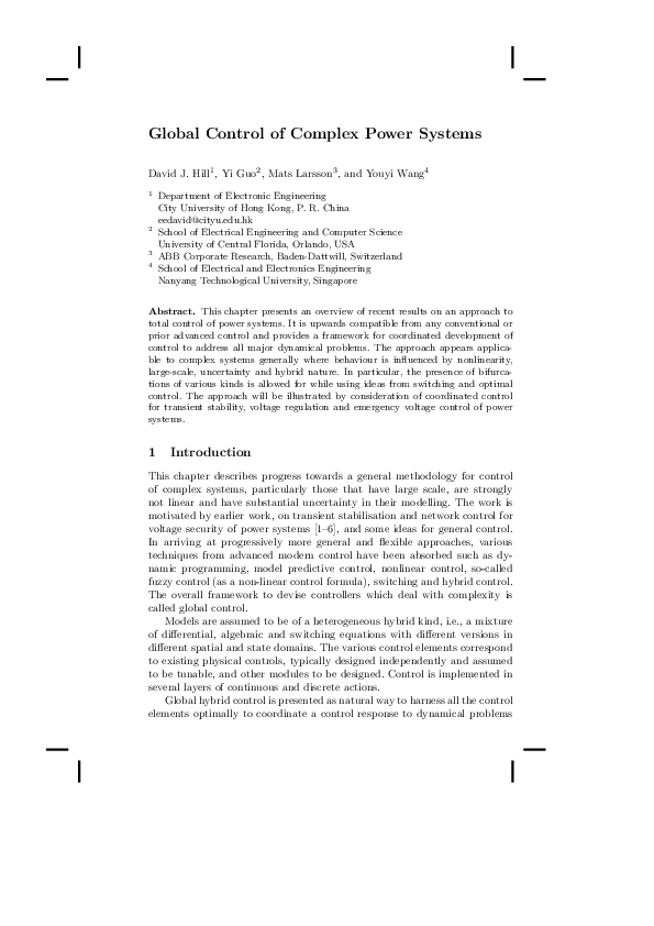 (PDF) Global Control of Complex Power Systems