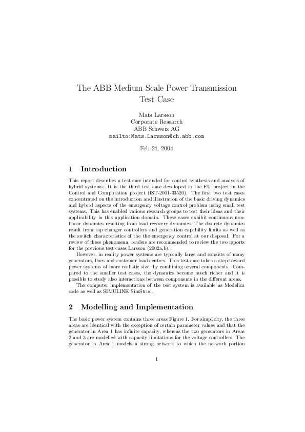 (PDF) The abb medium scale power transmission test case