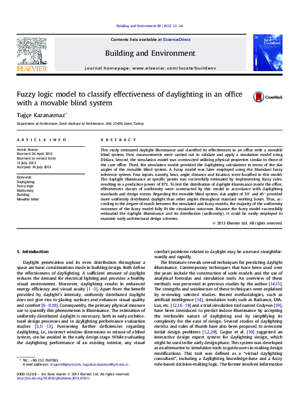 Pdf Fuzzy Logic Model To Classify Effectiveness Of Daylighting In An