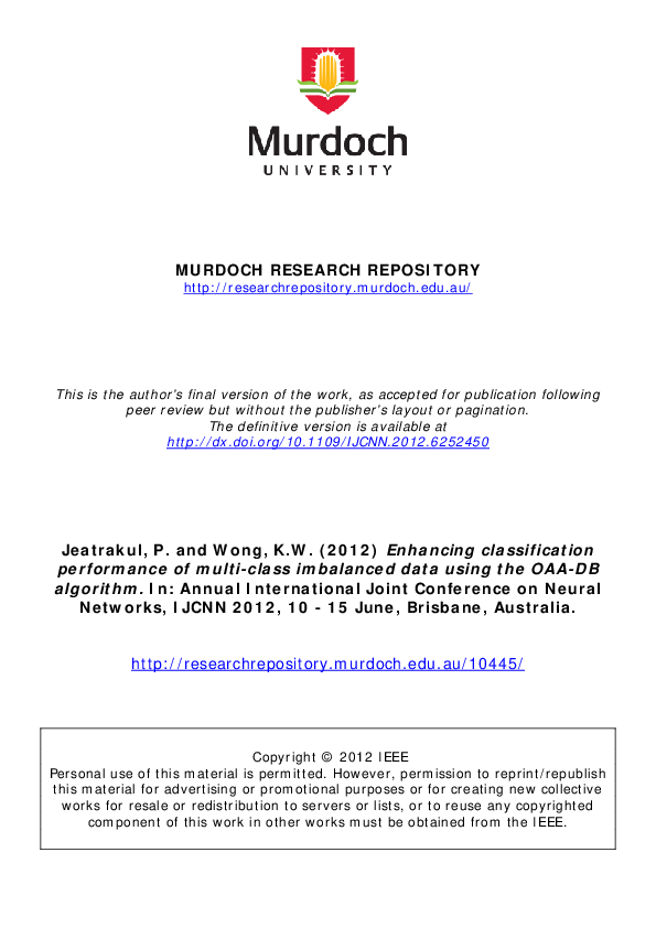 Pdf Enhancing Classification Performance Of Multi Class Imbalanced Data Using The Oaa Db Algorithm