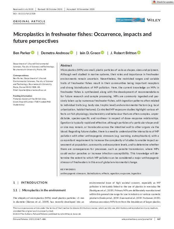 (PDF) Microplastics in freshwater fishes: Occurrence, impacts and future perspectives