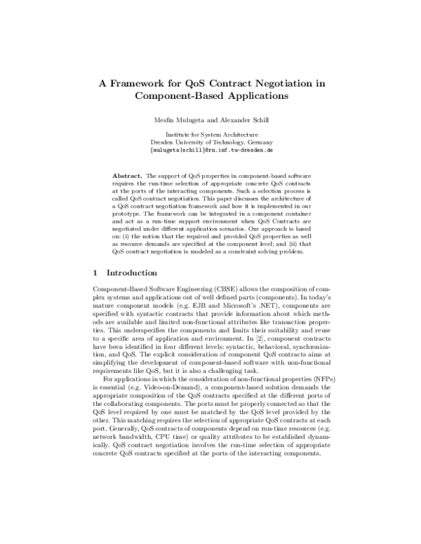 Pdf A Framework For Qos Contract Negotiation In Component Based