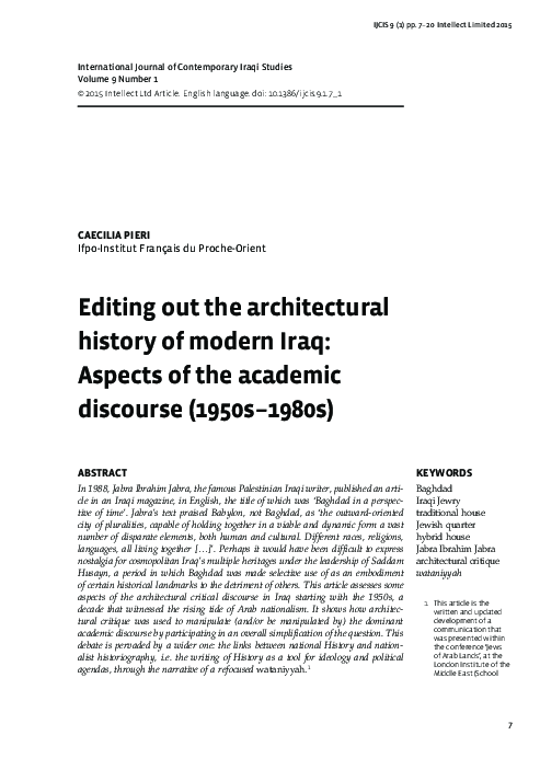 (PDF) Editing out the architectural history of modern Iraq: Aspects of ...