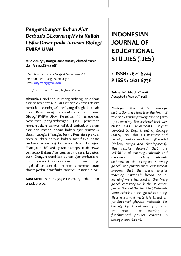 (PDF) Pengembangan Bahan Ajar Berbasis E-Learning Mata Kuliah Fisika Dasar pada Jurusan Biologi ...