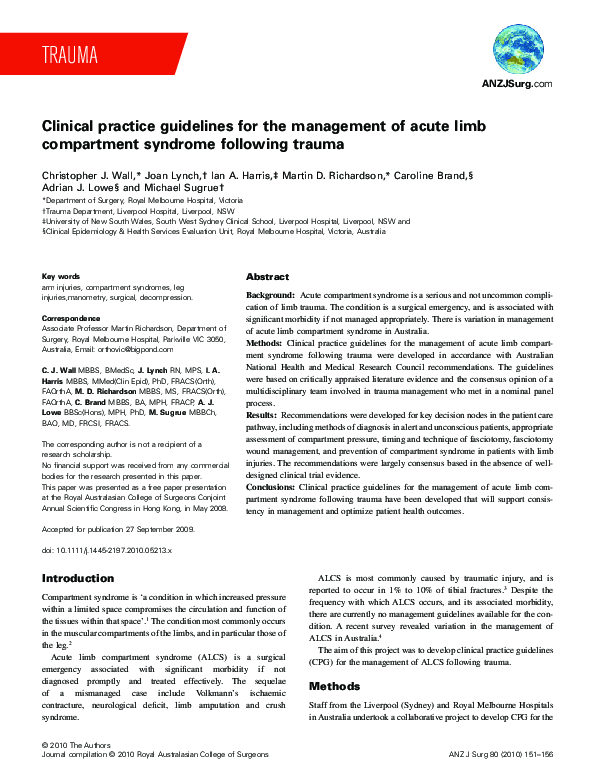 (PDF) Clinical practice guidelines for the management of acute limb ...
