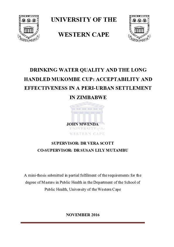 (PDF) University of the Western Cape Drinking Water Quality and the ...