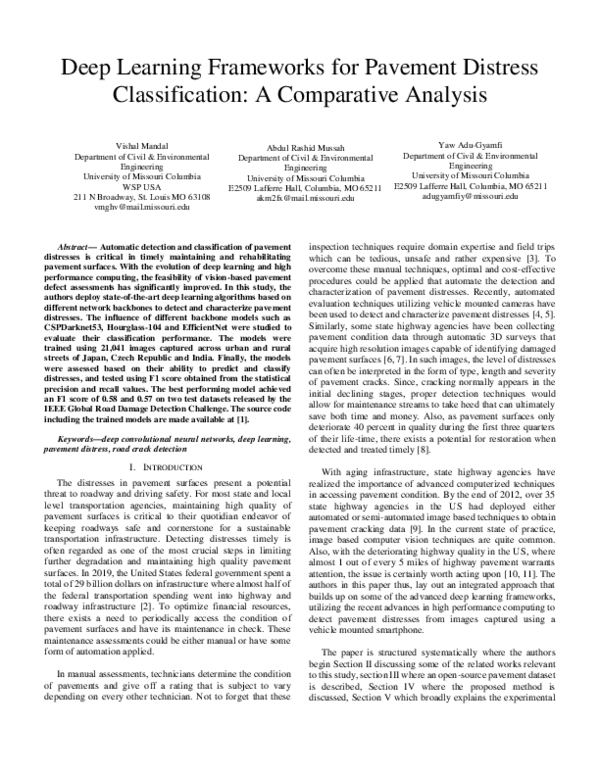 (PDF) Deep Learning Frameworks for Pavement Distress Classification: A Comparative Analysis