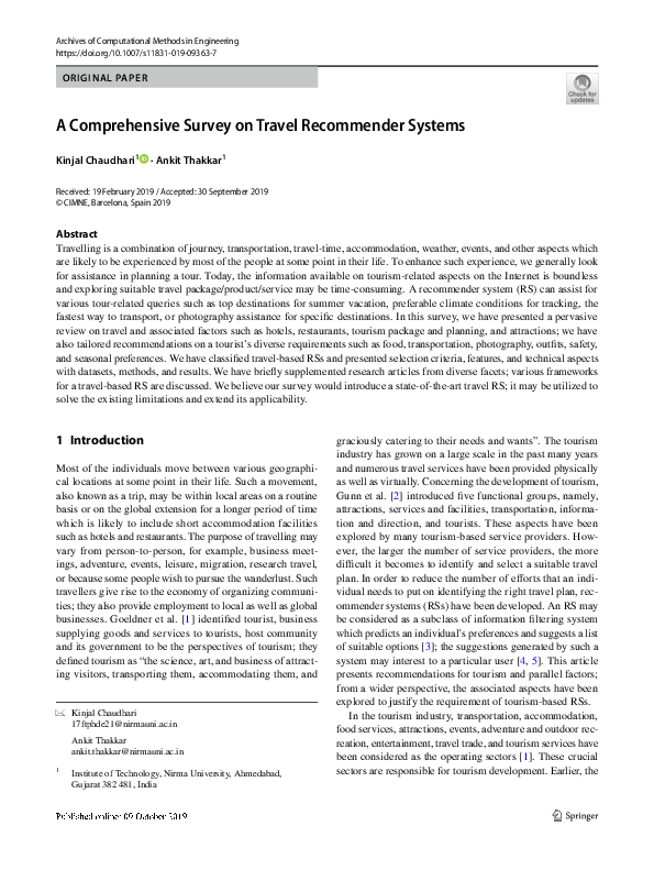 Pdf A Comprehensive Survey On Travel Recommender Systems