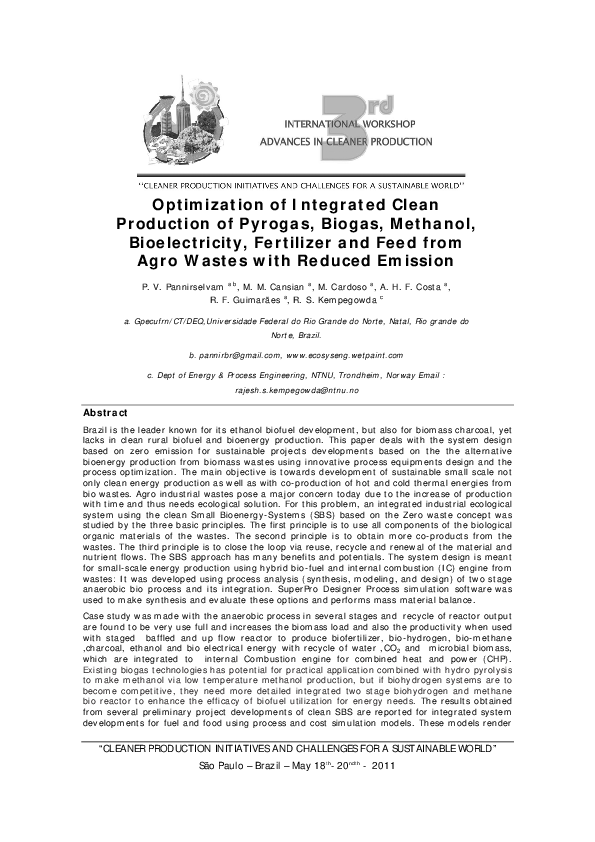 (PDF) Optimization of Integrated Clean Production of Pyrogas, Biogas ...