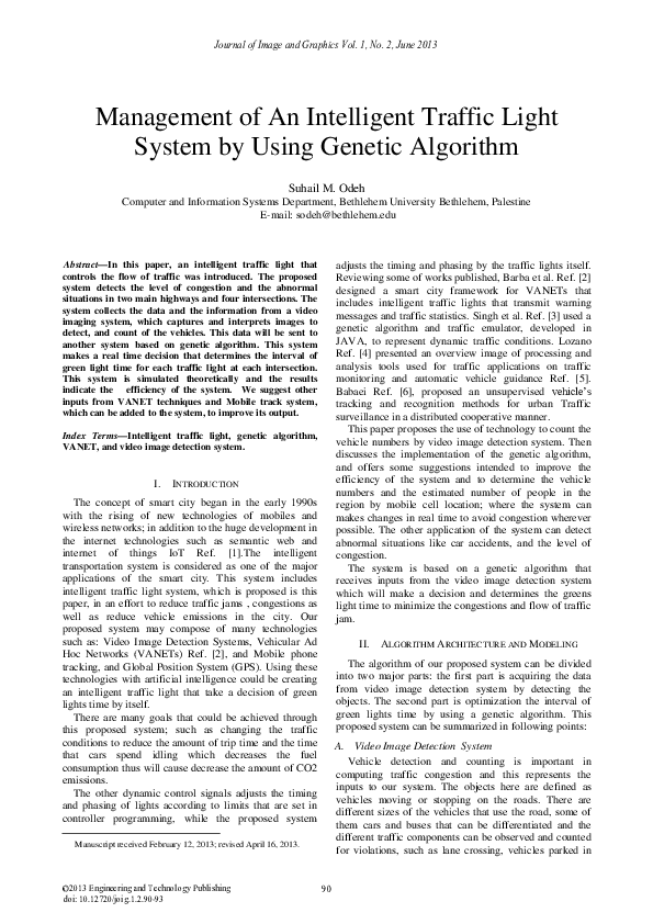 Pdf Management Of An Intelligent Traffic Light System By Using Genetic Algorithm