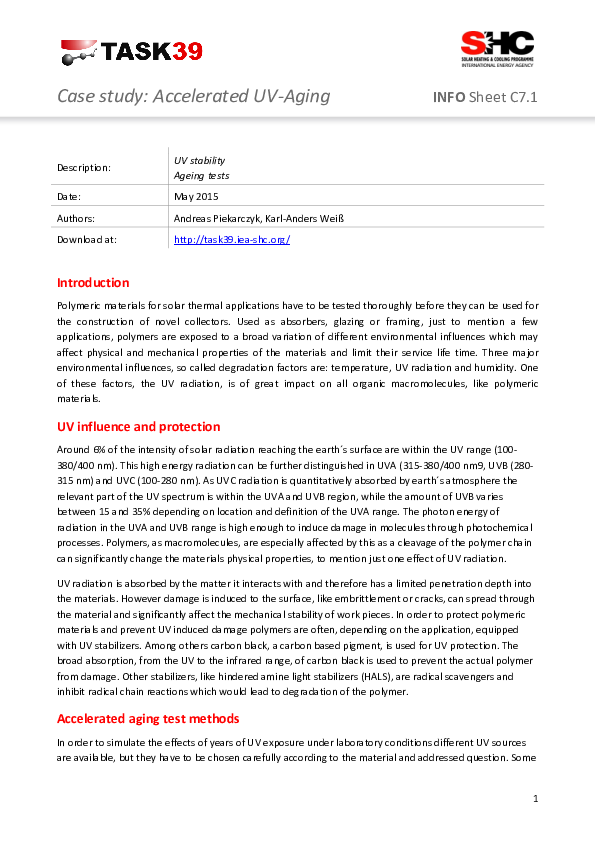 (PDF) IEA-SHC Task 39 INFO Sheet C7.1 - Case study: Accelerated UV-Aging