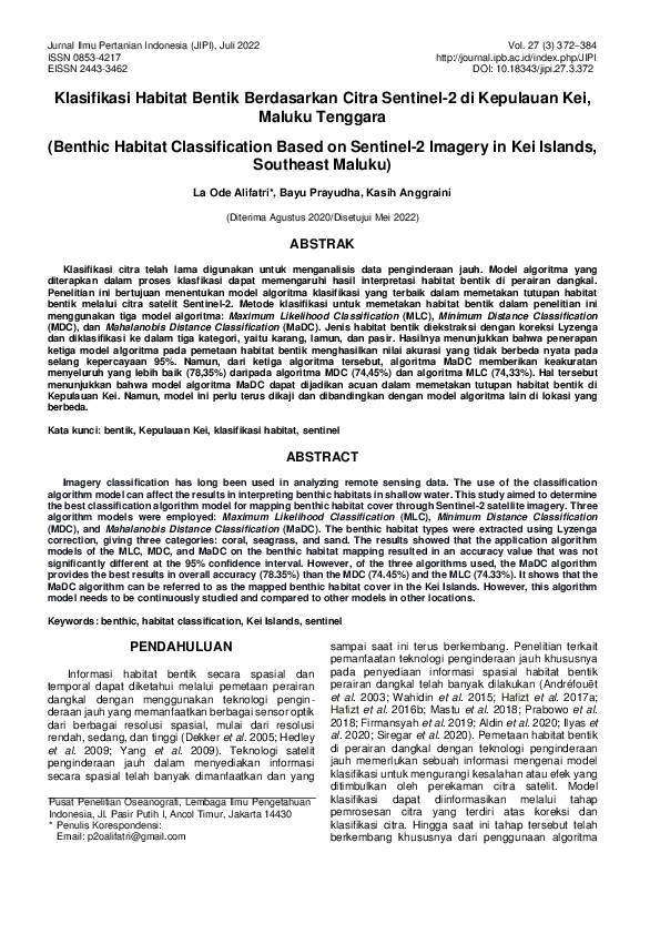 (PDF) Klasifikasi Habitat Bentik Berdasarkan Citra Sentinel-2 di ...