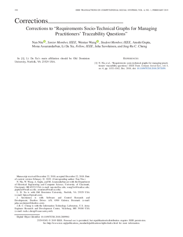 (PDF) Corrections to “Requirements Socio-Technical Graphs for Managing ...