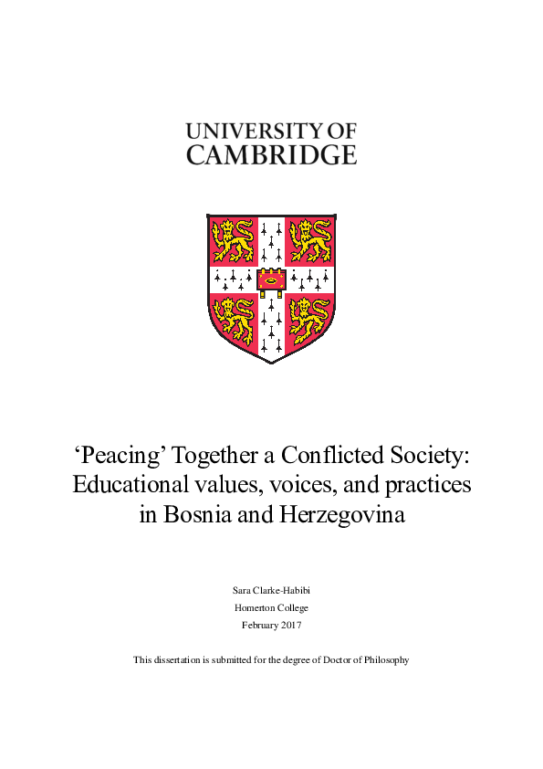 (PDF) 'Peacing' Together a Conflicted Society: Educational values ...