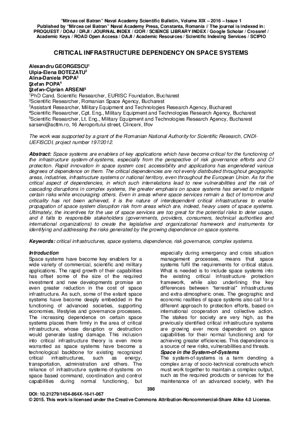 Pdf Critical Infrastructure Dependency On Space Systems