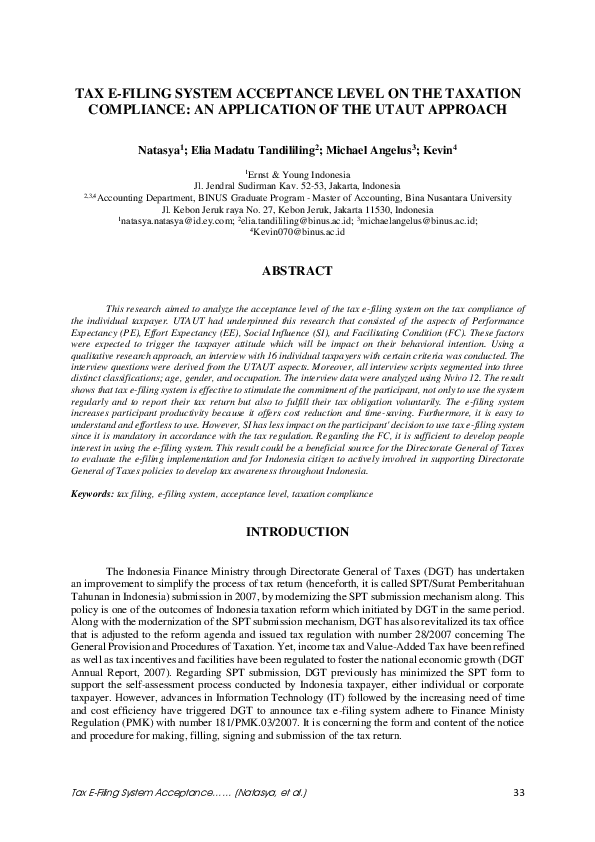 (PDF) Tax E-Filing System Acceptance Level on the Taxation Compliance ...