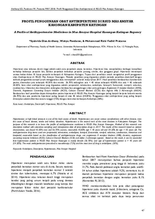 (PDF) Profil Penggunaan Obat Antihipertensi Di Rsud Mas Amsyar Kasongan ...