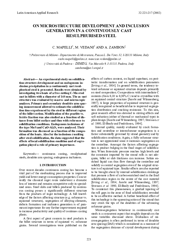 (PDF) On Microstructure Development and Inclusion Generation in a Continuously Cast ...