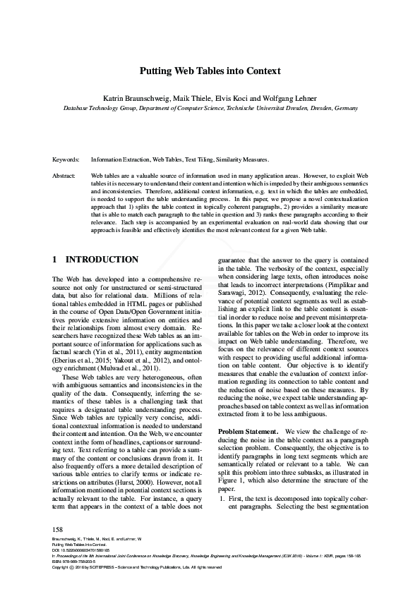 (PDF) Putting Web Tables into Context