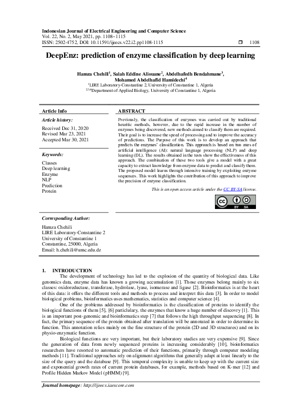 (PDF) DeepEnz: prediction of enzyme classification by deep learning