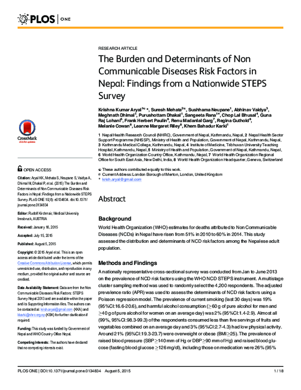 (PDF) NCD Risk Factors in Nepal: Nationwide STEPS Survey Insights