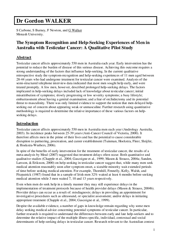 (PDF) The Symptom Recognition and Help-seeking Experiences of Men in ...