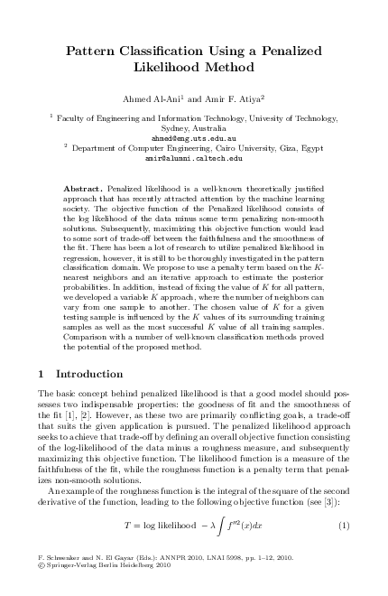Pdf Pattern Classification Using A Penalized Likelihood Method