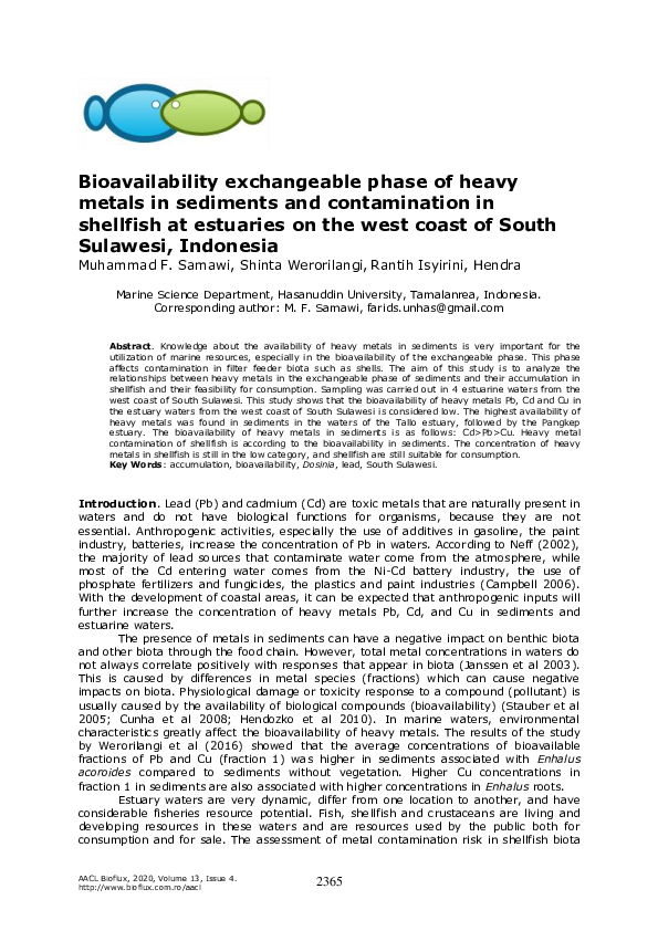 (PDF) Bioavailability exchangeable phase of heavy metals in sediments ...
