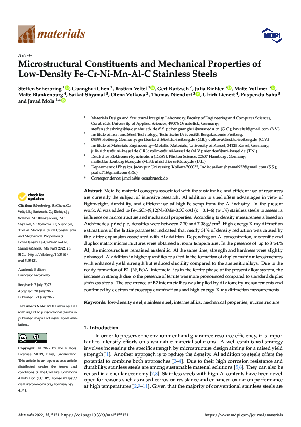 (PDF) Microstructural Constituents and Mechanical Properties of Low-Density Fe-Cr-Ni-Mn-Al-C ...