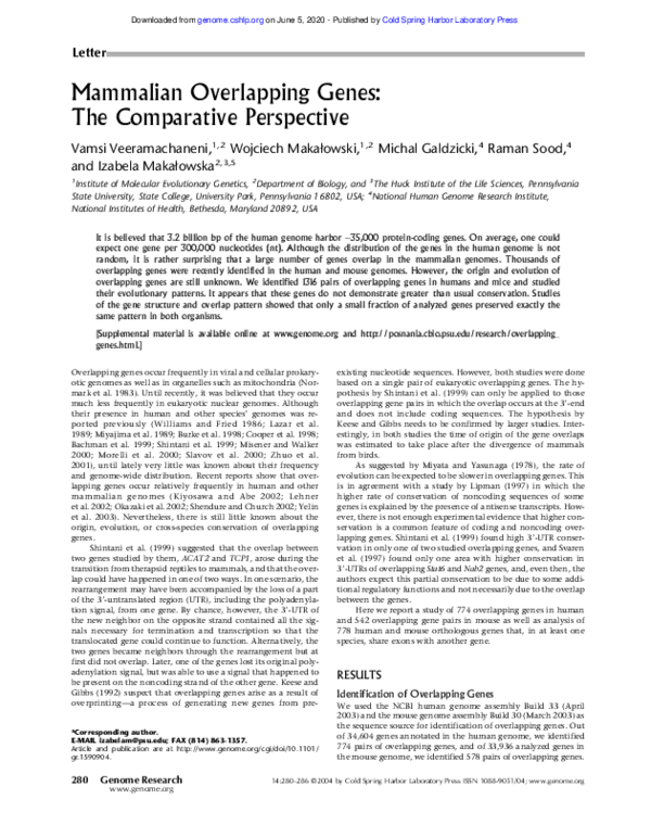 (PDF) Mammalian Overlapping Genes: The Comparative Perspective