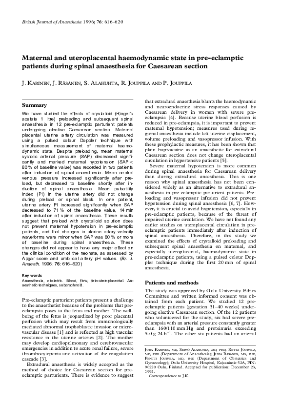(PDF) Maternal and uteroplacental haemodynamic state in pre-eclamptic ...