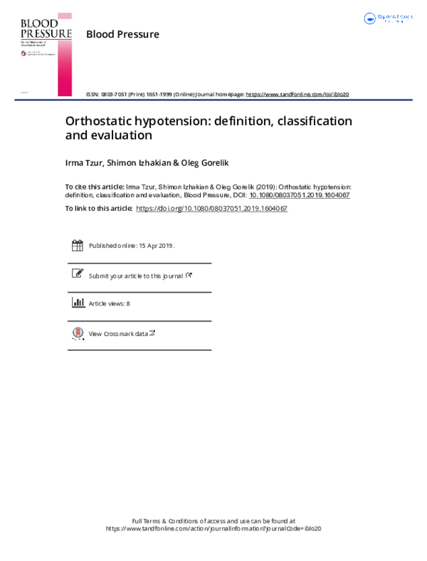 (PDF) Orthostatic hypotension: definition, classification and evaluation