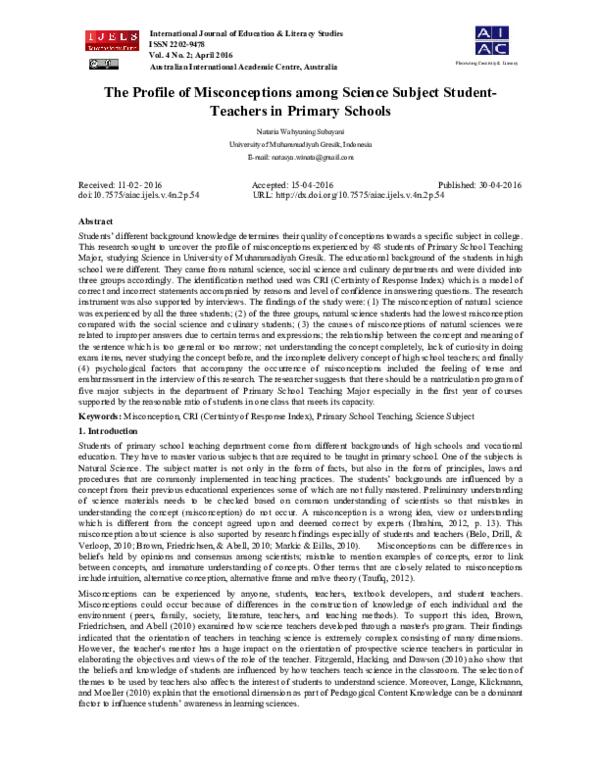 (PDF) The Profile of Misconceptions among Science Subject Student ...