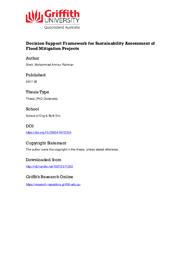 (PDF) Decision Support Framework for Sustainability Assessment of Flood Mitigation Projects