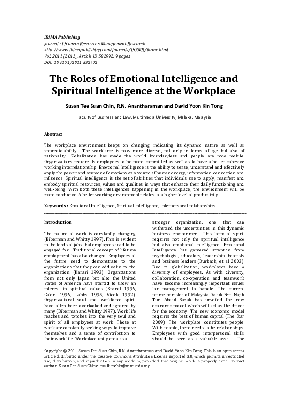 (PDF) The Roles of Emotional Intelligence and Spiritual Intelligence at ...
