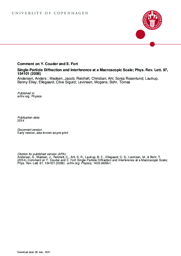 (PDF) E . Fort Single-Particle Diffraction and Interference at a Macroscopic Scale