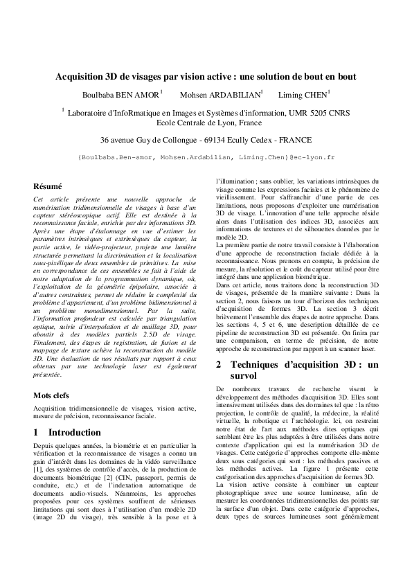 (PDF) Acquisition 3D de visages par vision active: une solution de bout ...