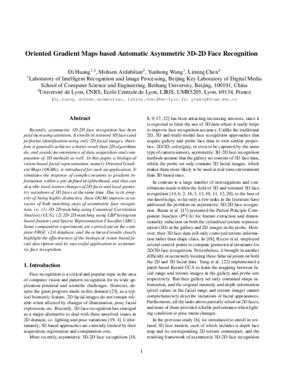 Pdf Oriented Gradient Maps Based Automatic Asymmetric 3d 2d Face Recognition