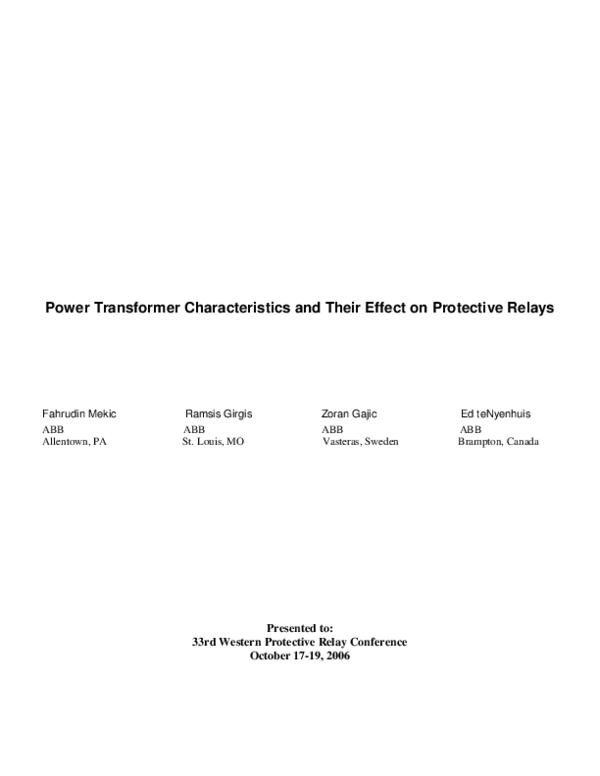(PDF) Power Transformer Characteristics and Their Effects on Protective Relays