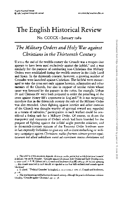 (PDF) The Military Orders and Holy War against Christians in the ...