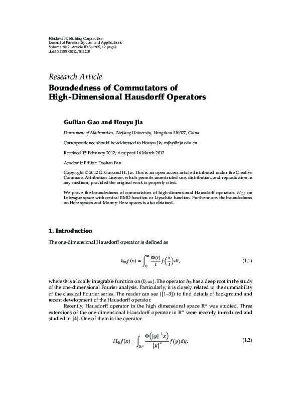 Pdf Boundedness Of Commutators Of High Dimensional Hausdorff Operators